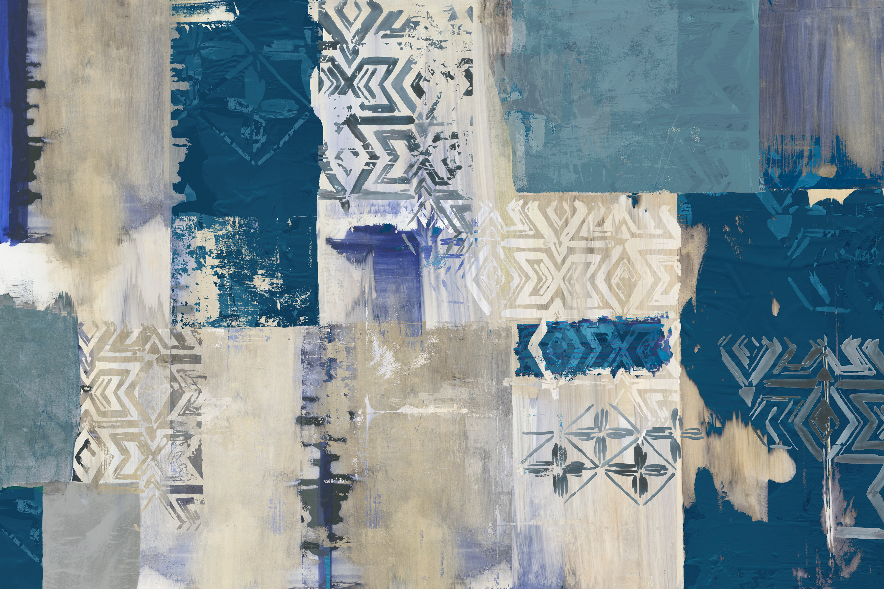 Wrought Studio™ Indigo Patchwork - Wrapped Canvas Print | Wayfair