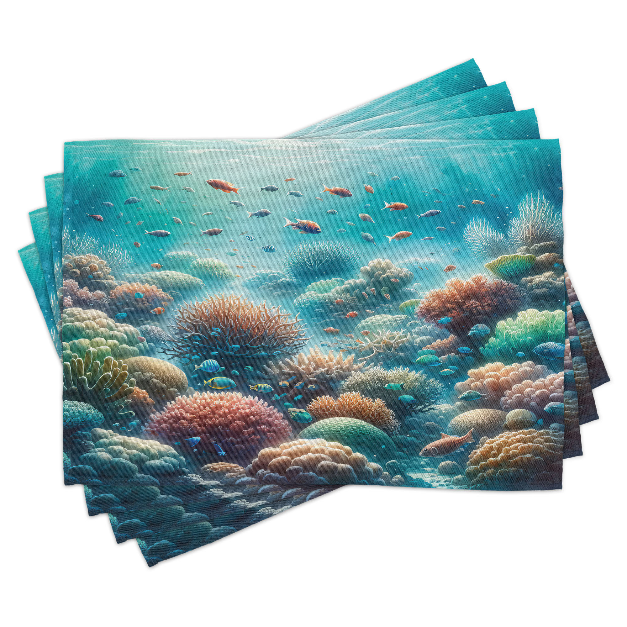 Ambesonne Coastal Place Mats Set of 4 Underwater Reef Scene Fish ...