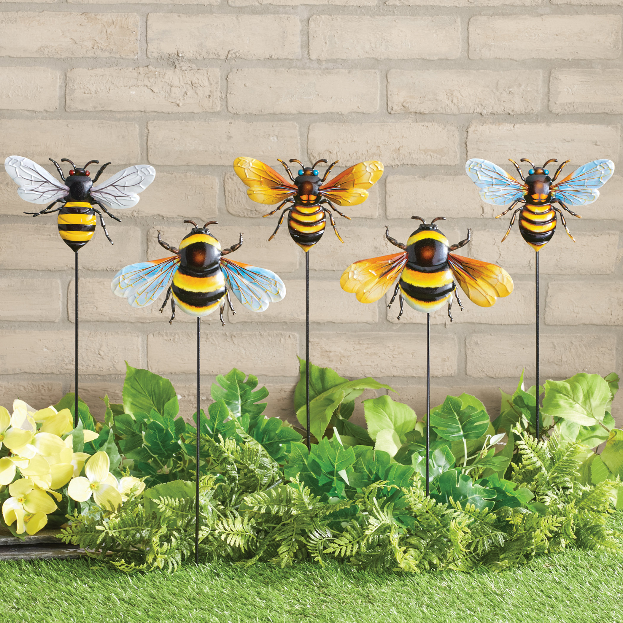 Arlmont & Co. Vibrant Iron Bee Garden Stakes - Set of 5 - Wayfair Canada