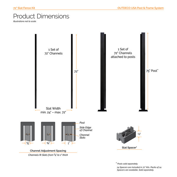 OUTDECO 72” Galvanized Steel Adjustable Horizontal Slat Fence Frame Kit ...