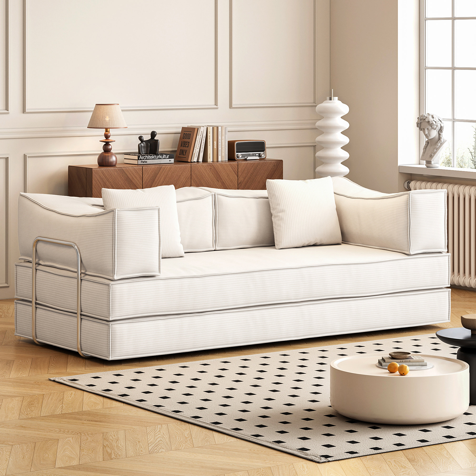 Latitude Run® 82.67-inch White Straight-row Multi-person Sofa ...