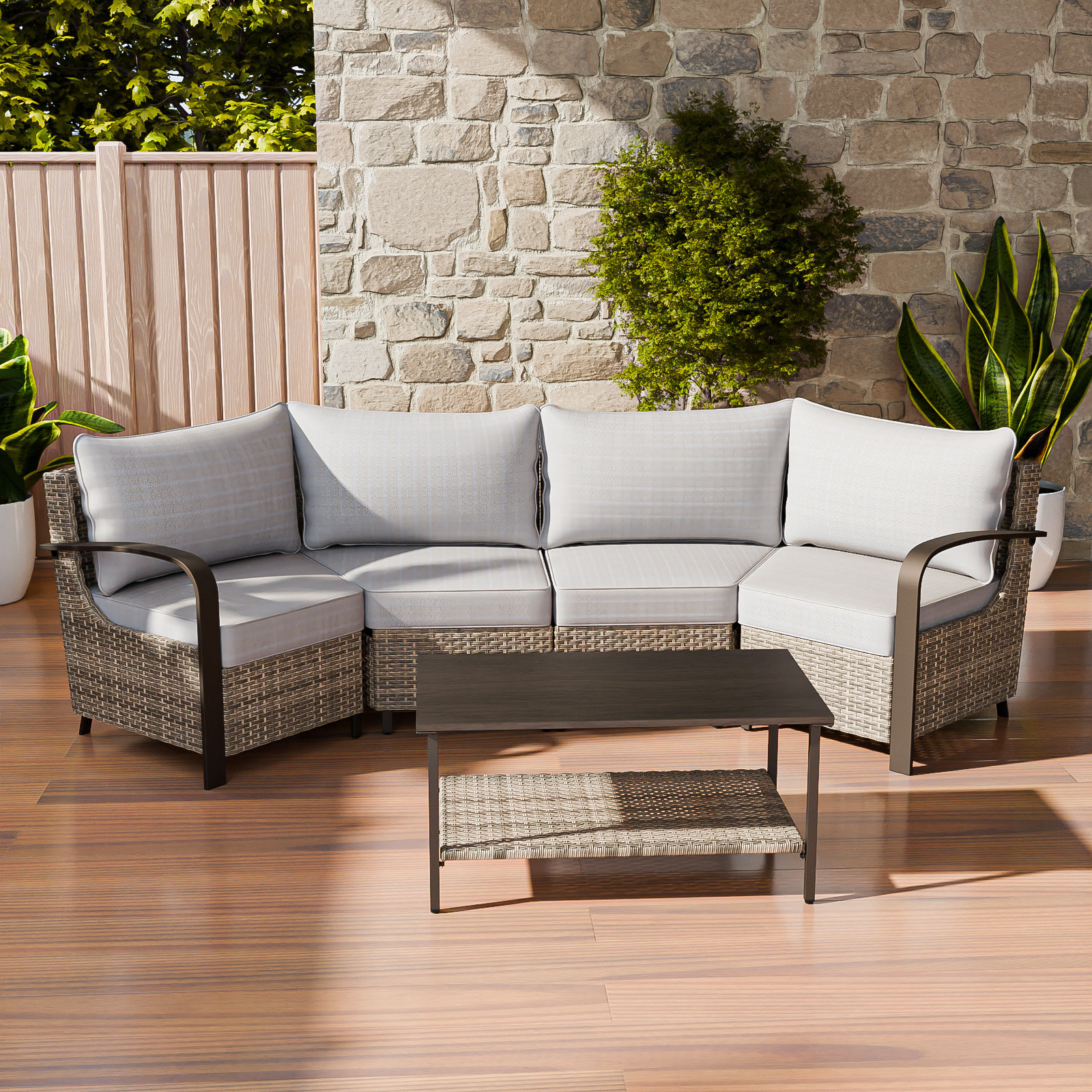 Lark Manor™ 5 Piece Rattan Patio Half Moon Conversation Set Sofa ...