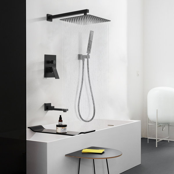 CANJUN Efficient Water Control Brass Modern Matte Black Bathroom Shower ...