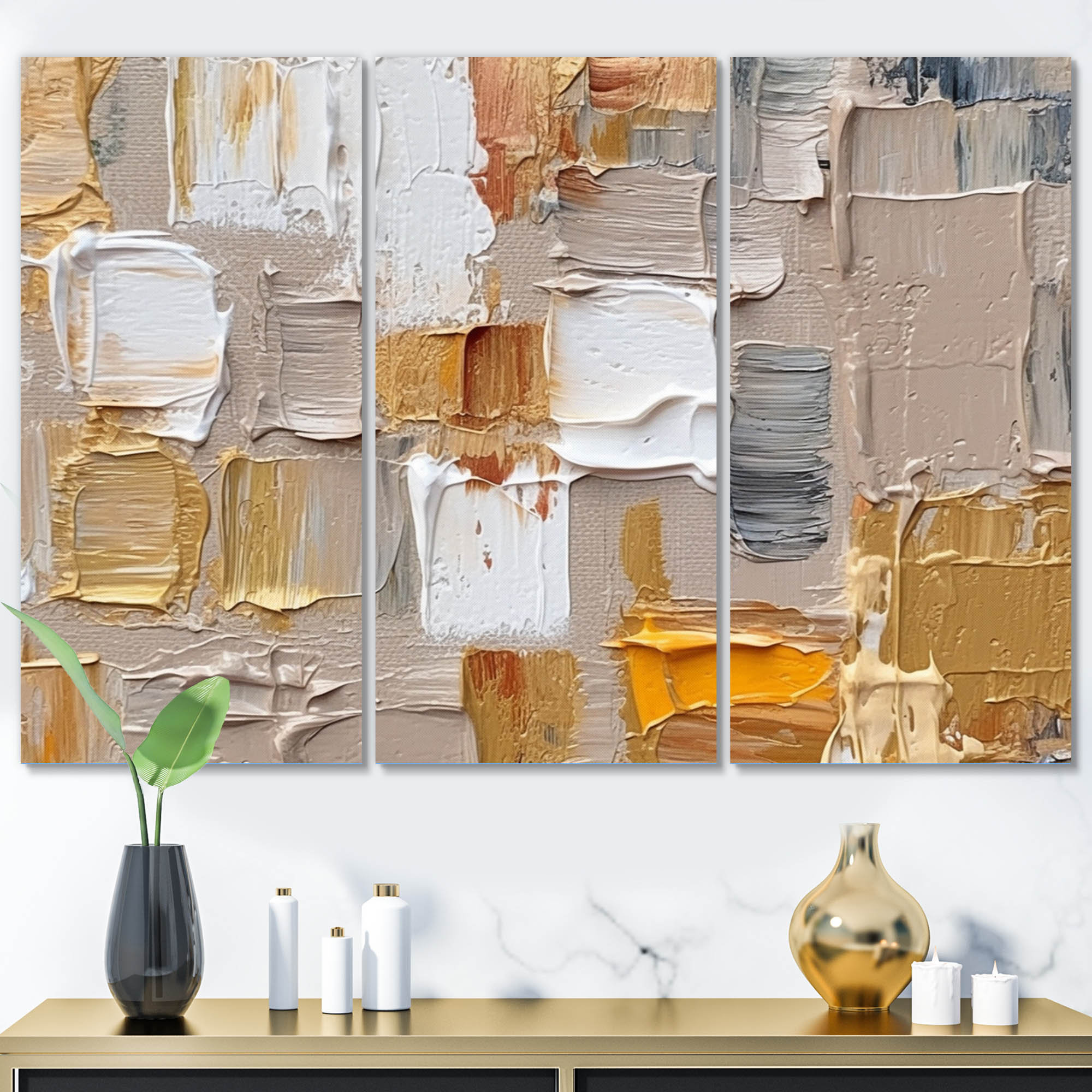 Mercer41 Beige And Gold Cubist Kaleidoscope IV - Cubism Wall Art Living ...