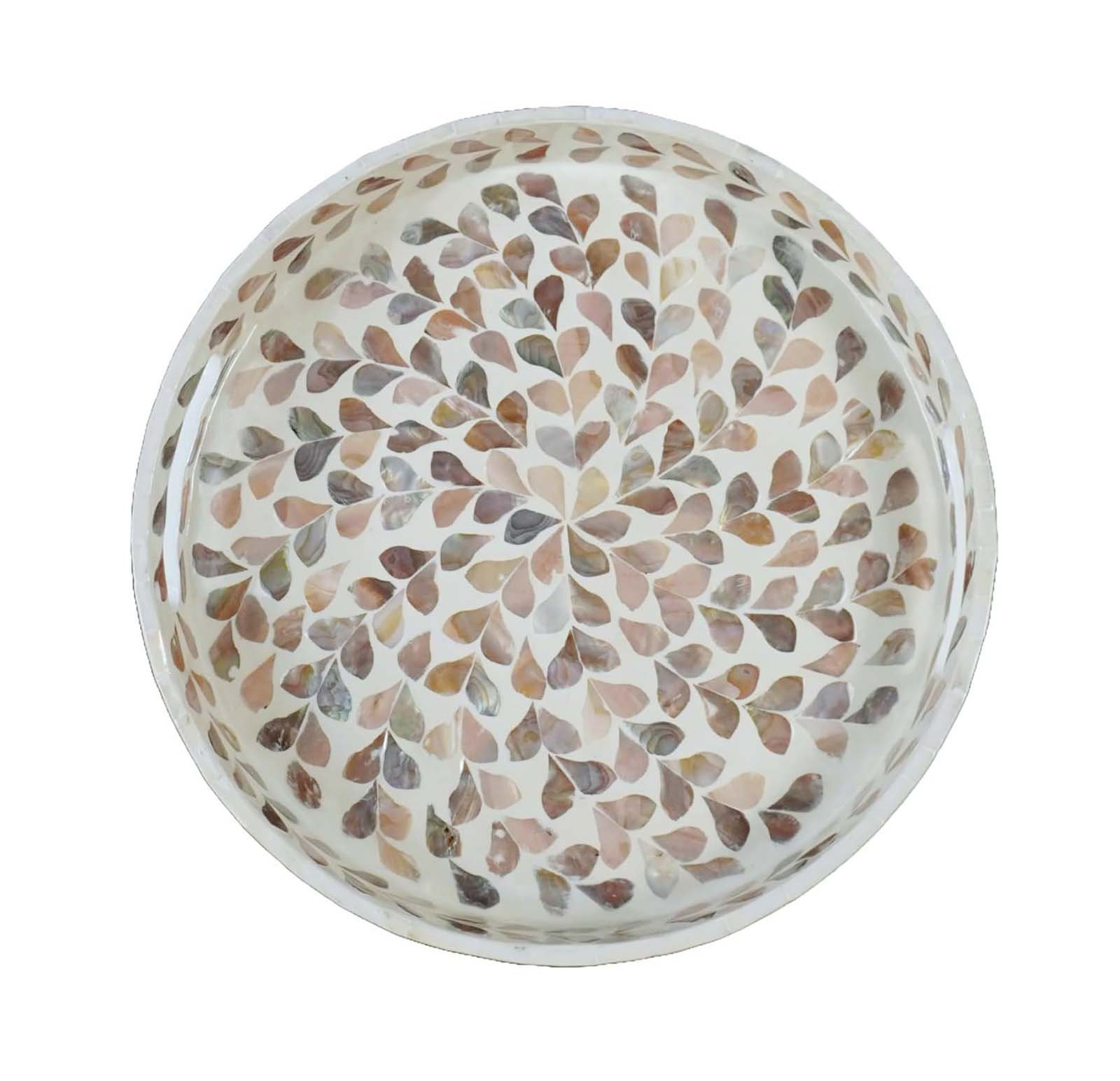 NEUTRALPOSTURE 12.6” Mother Of Pearl Round Serving Tray With Handles ...