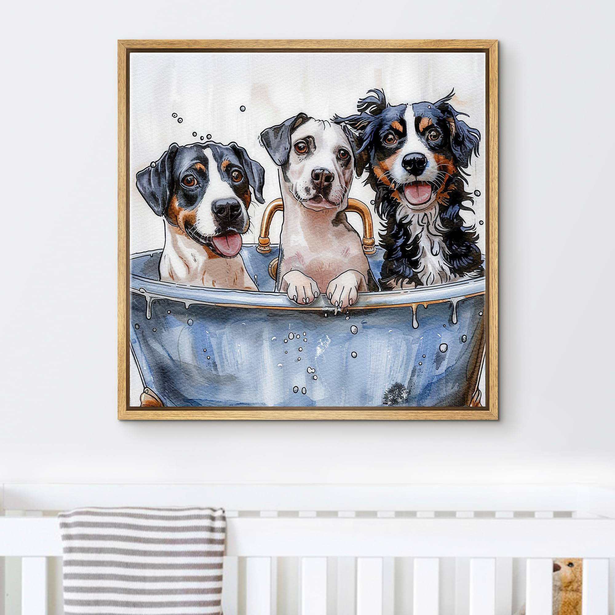 wall26 " Puppy Dog Bathtime Fun Bathroon Decor Whimsical Watercolor ...