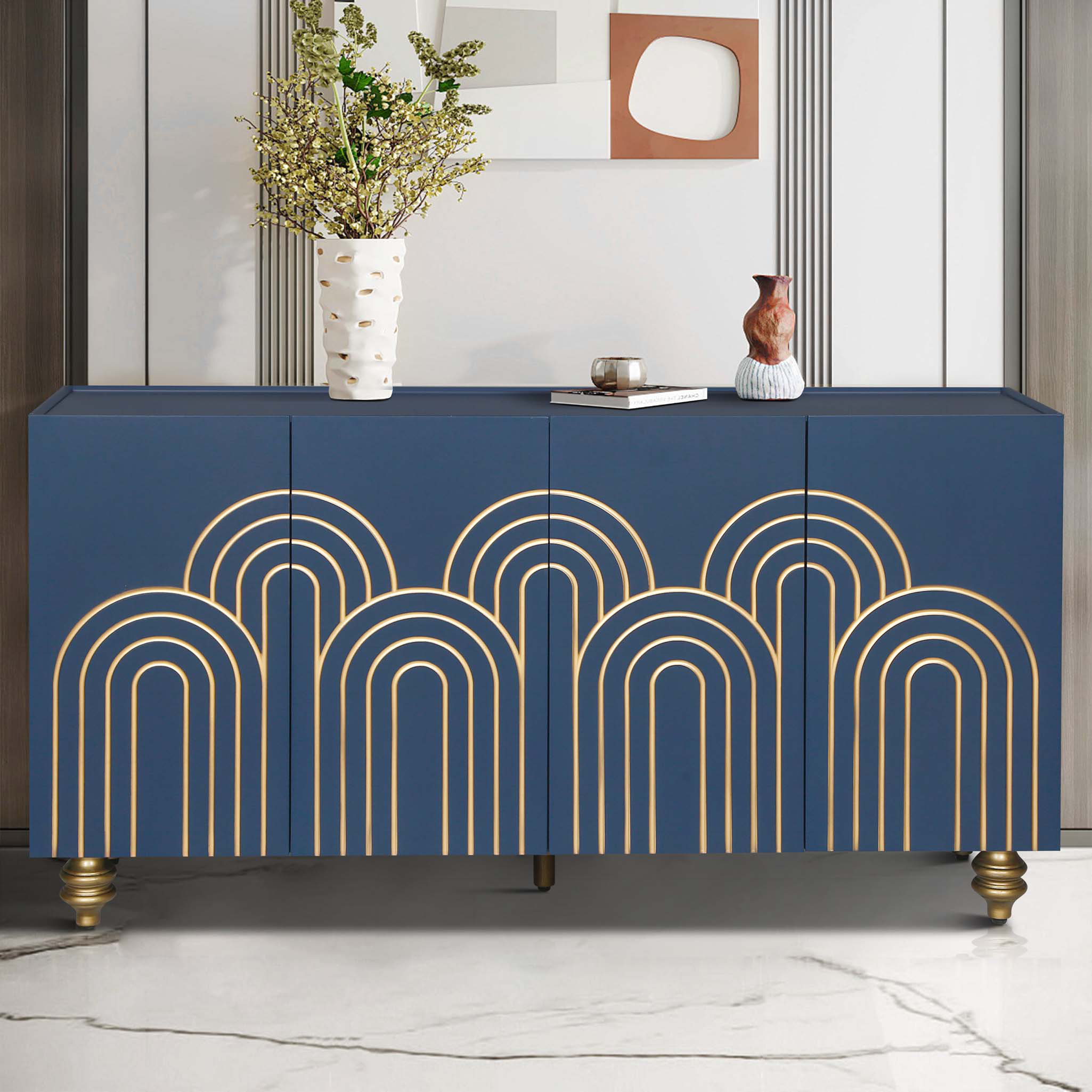 House of Hampton® Modern Fluted Sideboard Buffet with Storage, Curve ...