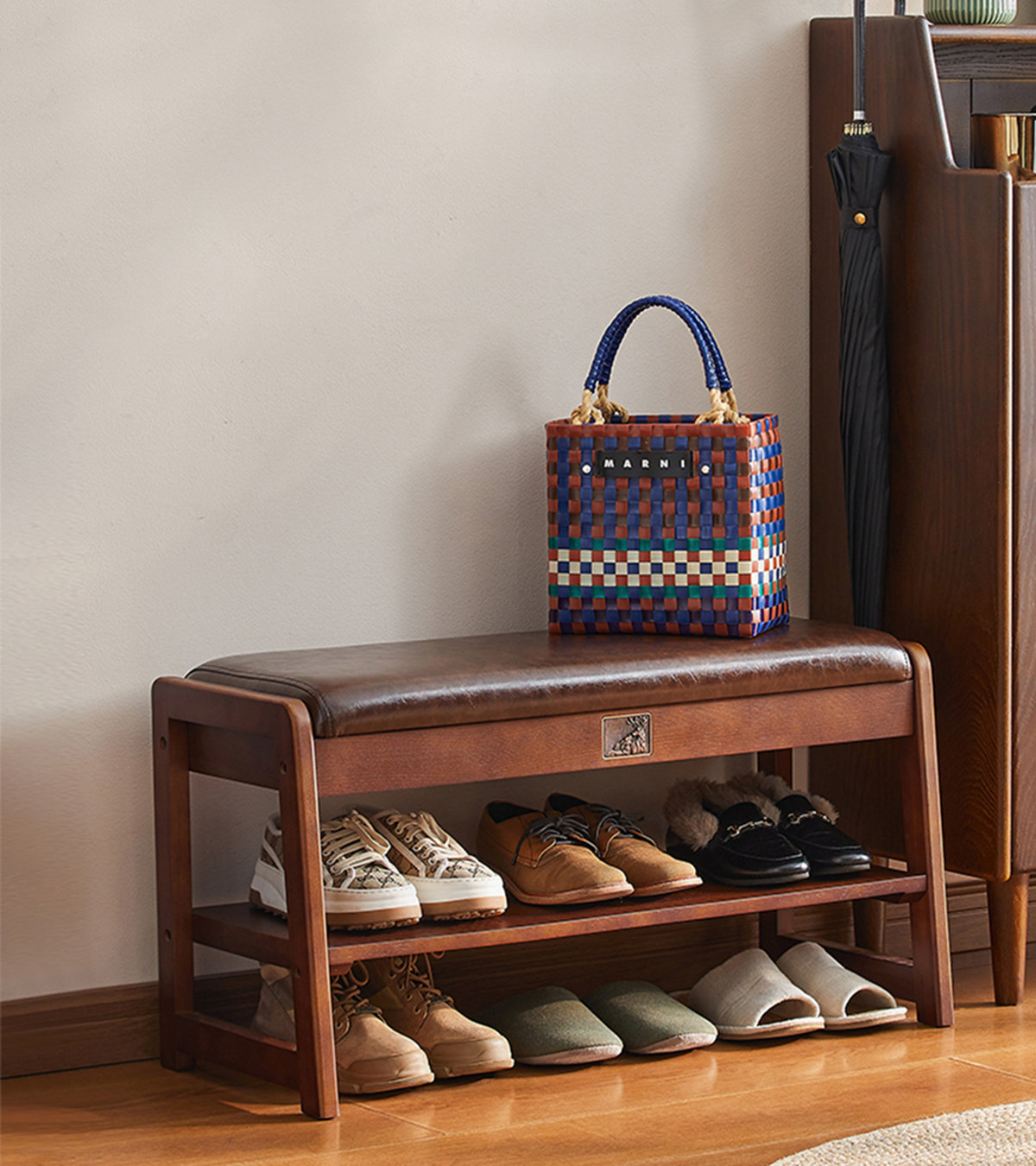 Finesse Furni Solid wood storage multifunctional shoe changing stool ...