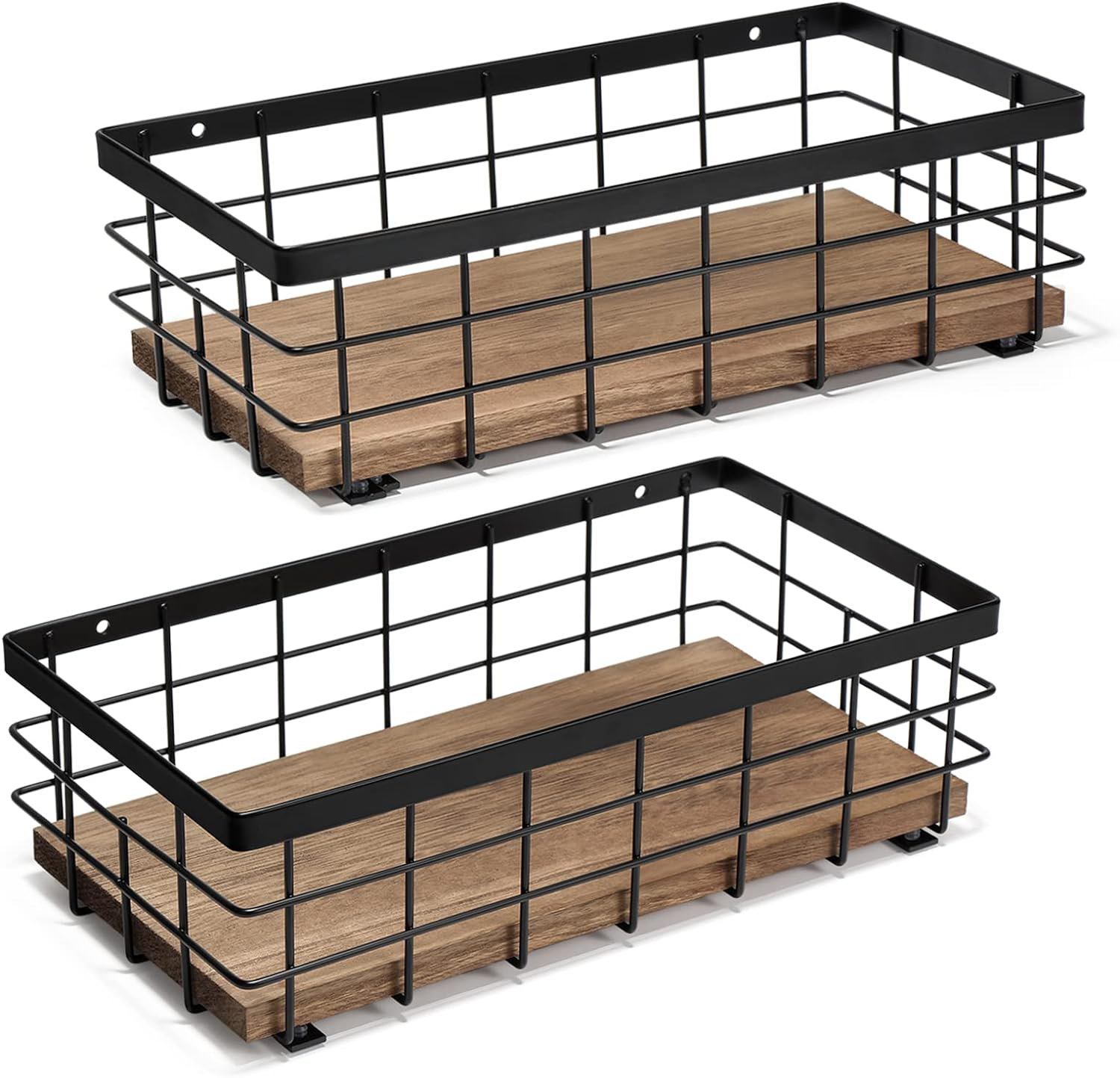 17 Stories 2-Pack Small Metal Wire Basket, Decorative Wood Base ...