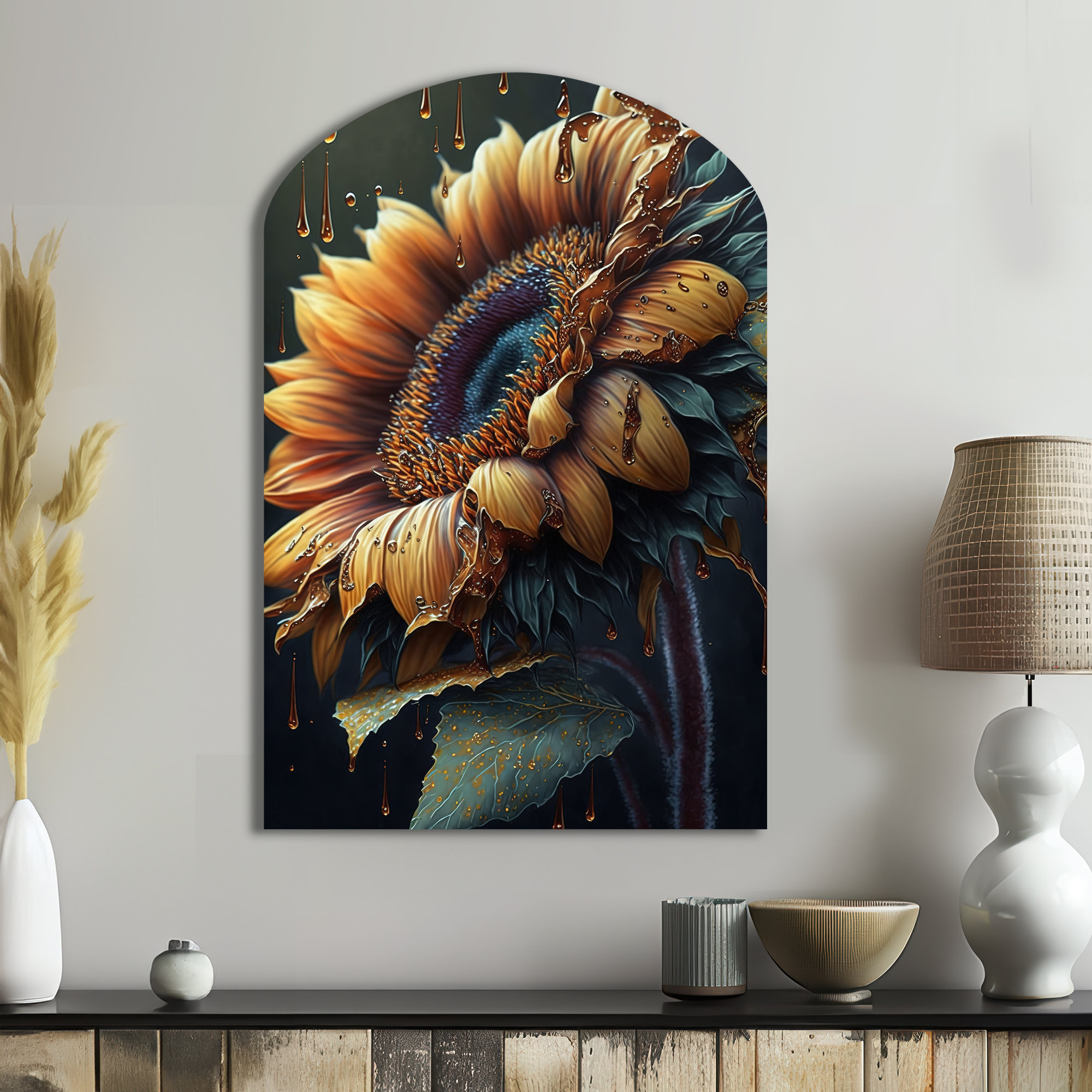 August Grove Realistic Sunflower - Sunflower Arch Shape Metal Wall ...