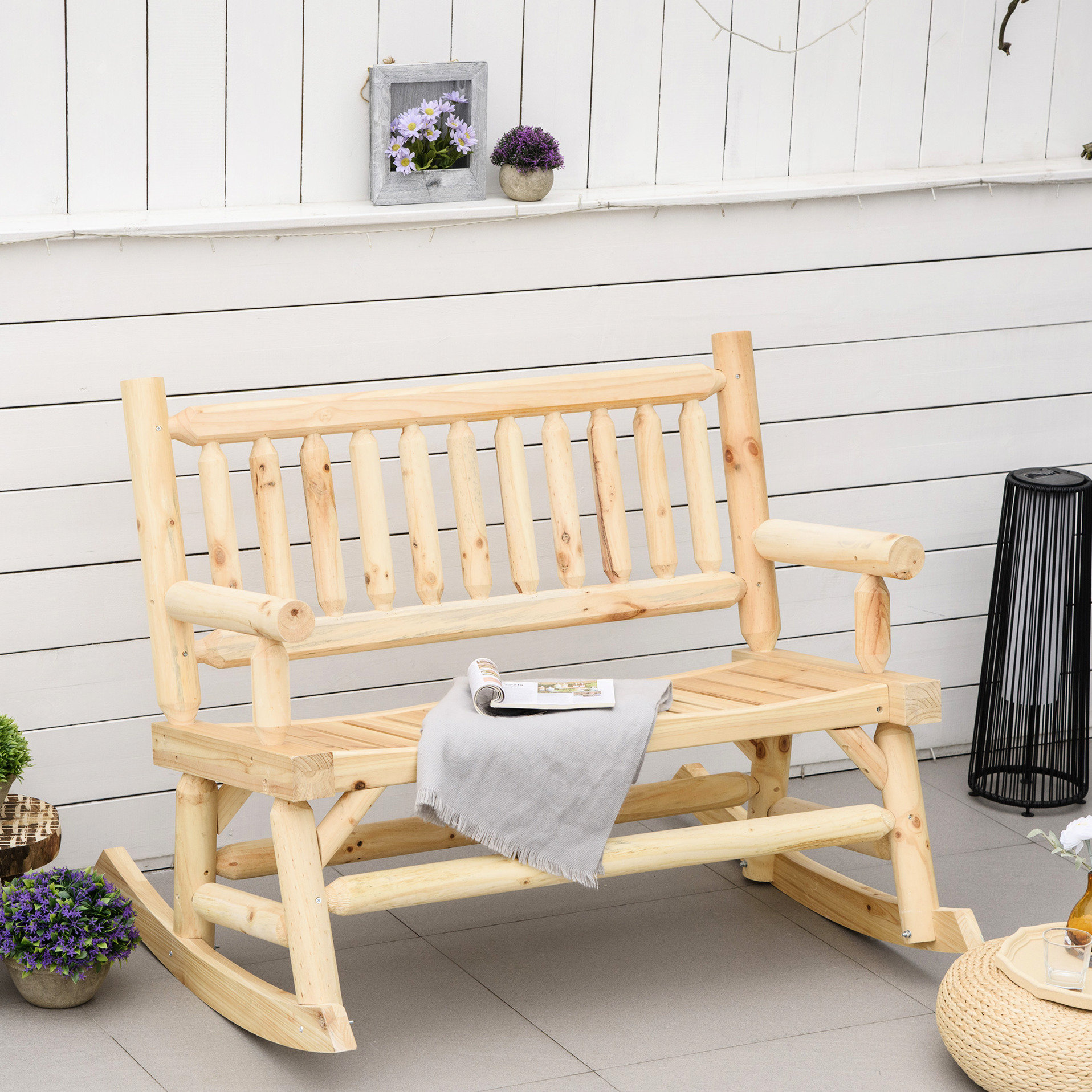 Union Rustic 2 Heavy Duty Wood Log Rocking Chair - Build, Wide Seats ...