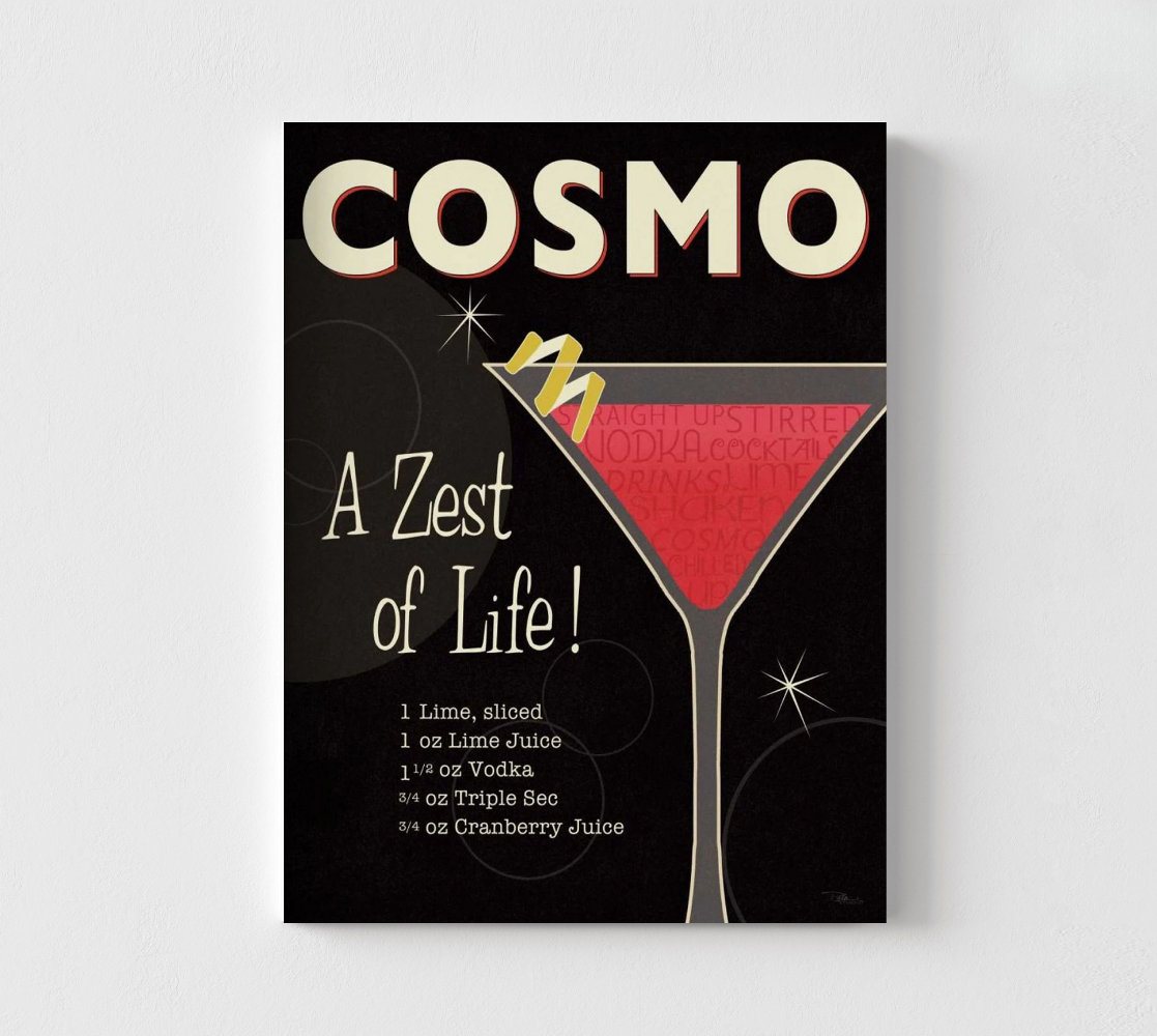 WeFrameArt Cosmopolitan Recipe Kitchen Wall Art, Cosmo Drink Colorful ...