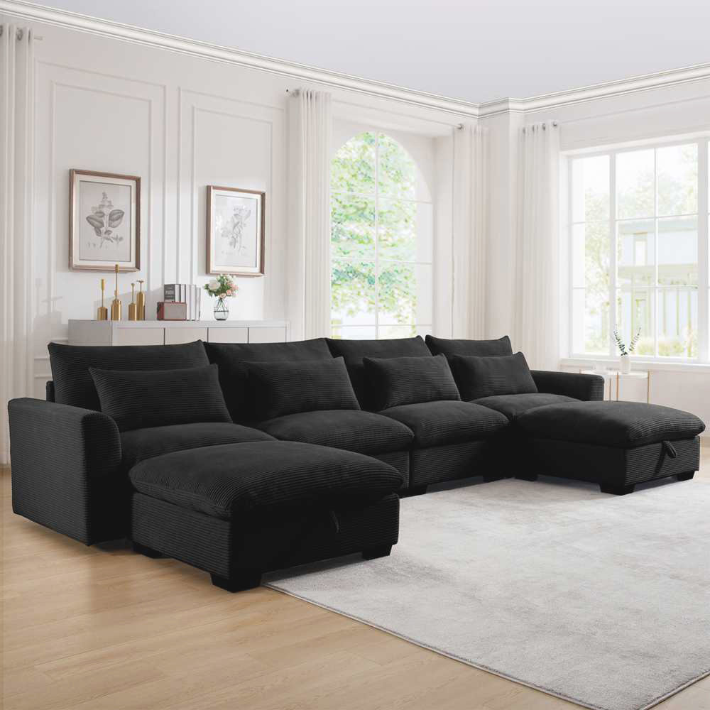 Hokku Designs Big Deep Seat U-Shaped Corduroy Sectional Couches | Wayfair