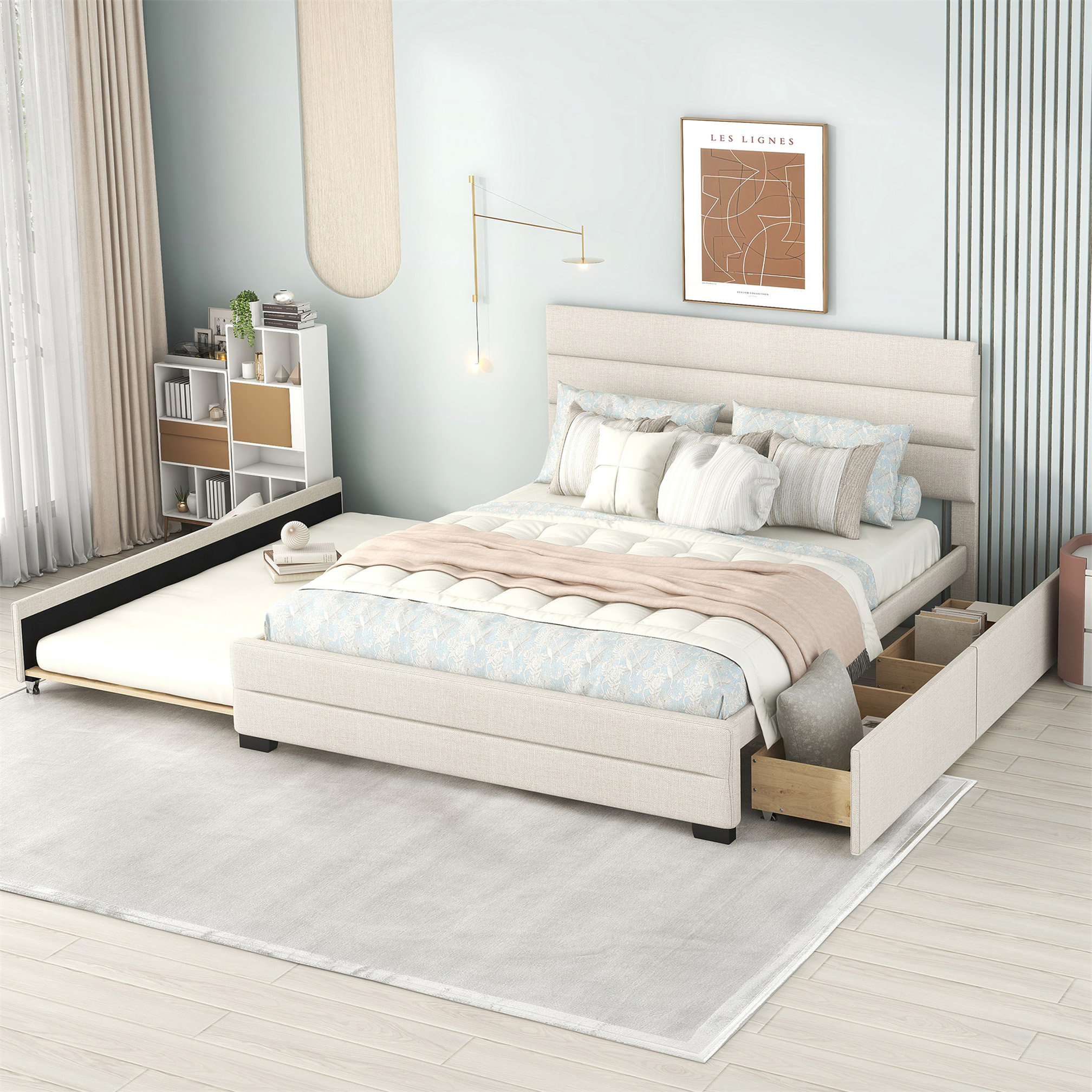 Latitude Run® Comfortable Upholstered Platform Bed With Extra Storage ...