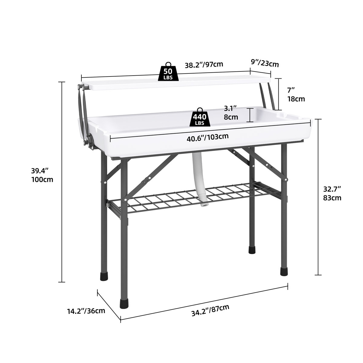 Balconera 41"W Portable Two-Tier Ice Table Folding Ice Cooler Table ...