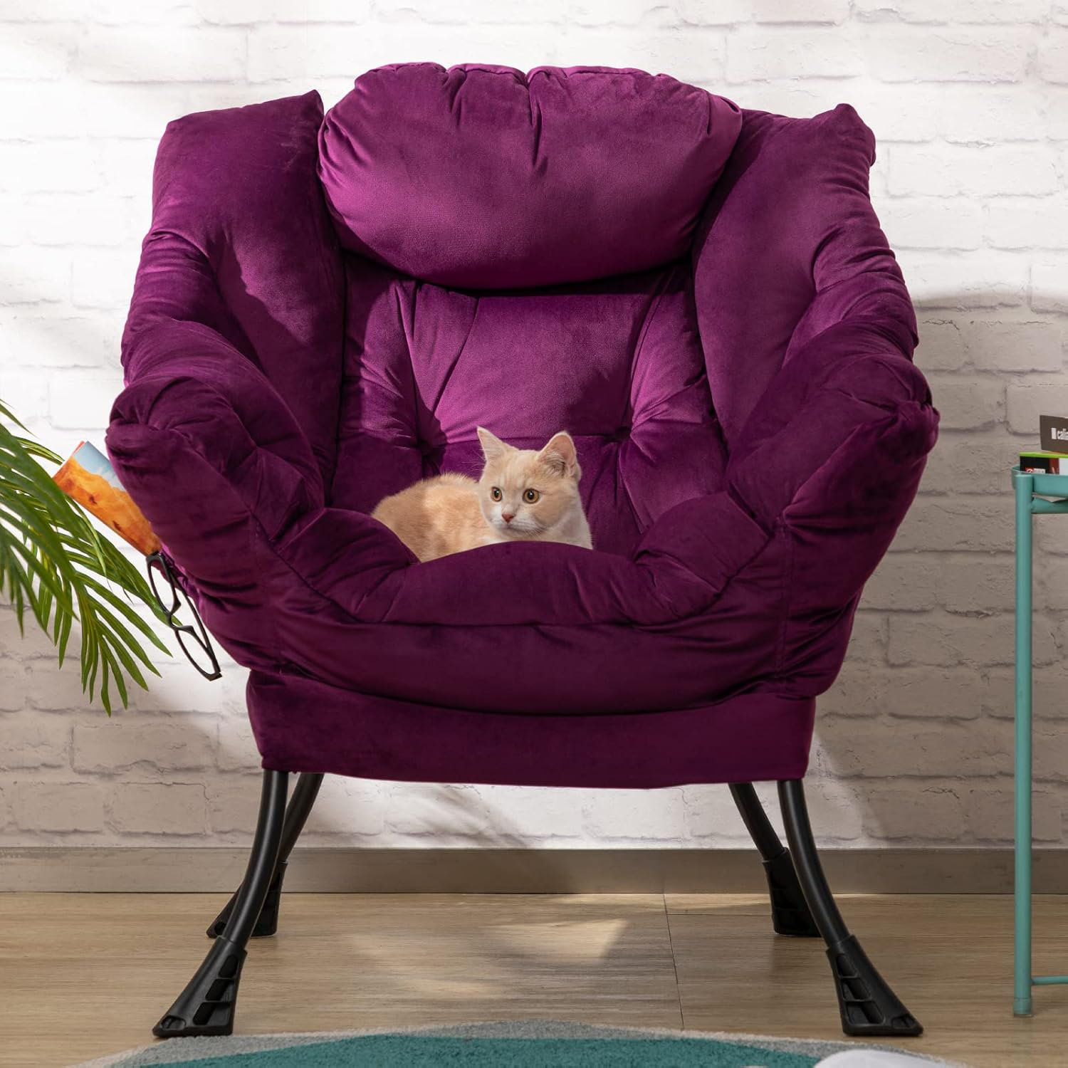 Red Barrel Studio Deep Purple Fabric Lazy Chair, Cozy Lounge Chair With ...