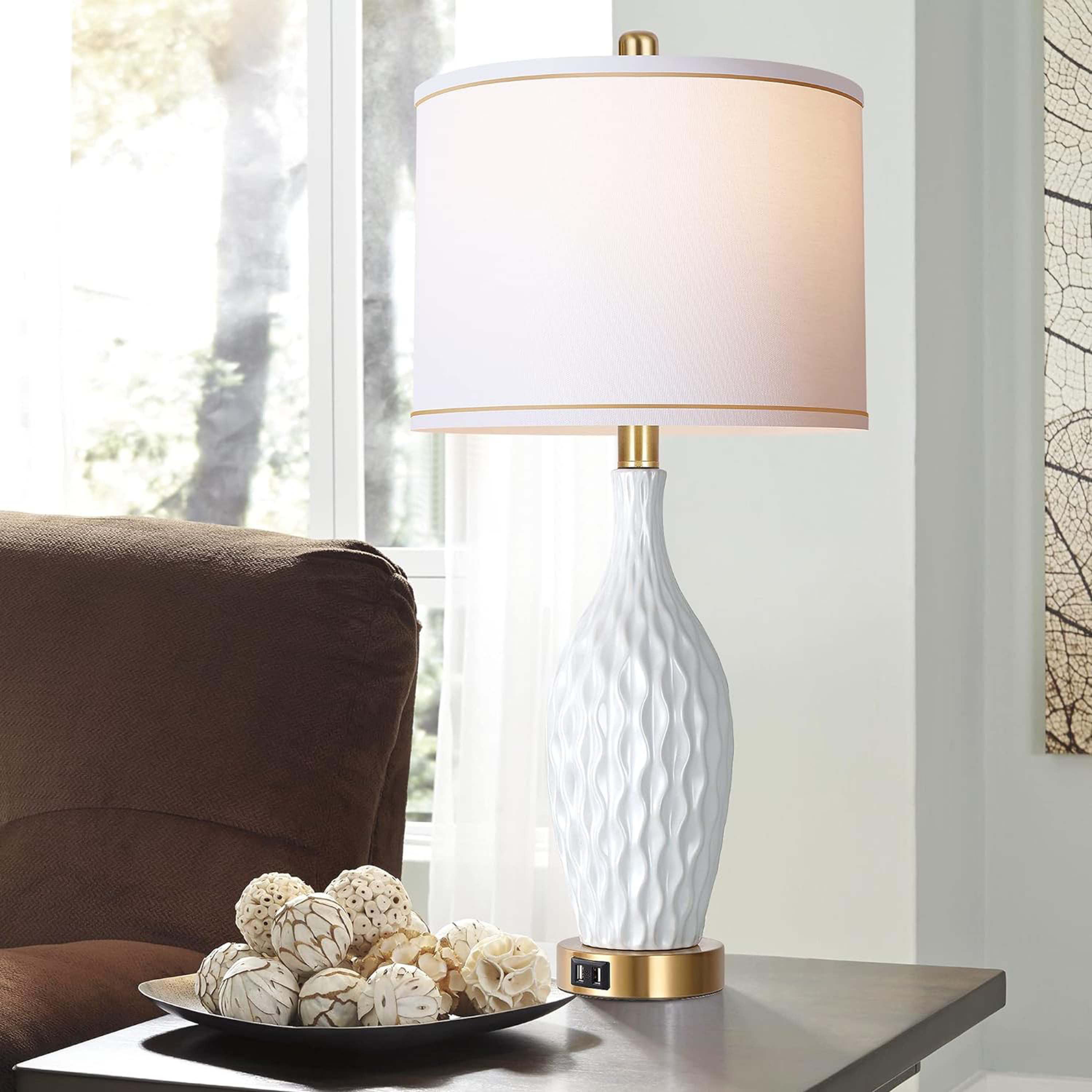 Mercer41 White Table Lamp Set of 2, 3-Way Dimmable Touch Control Gold ...