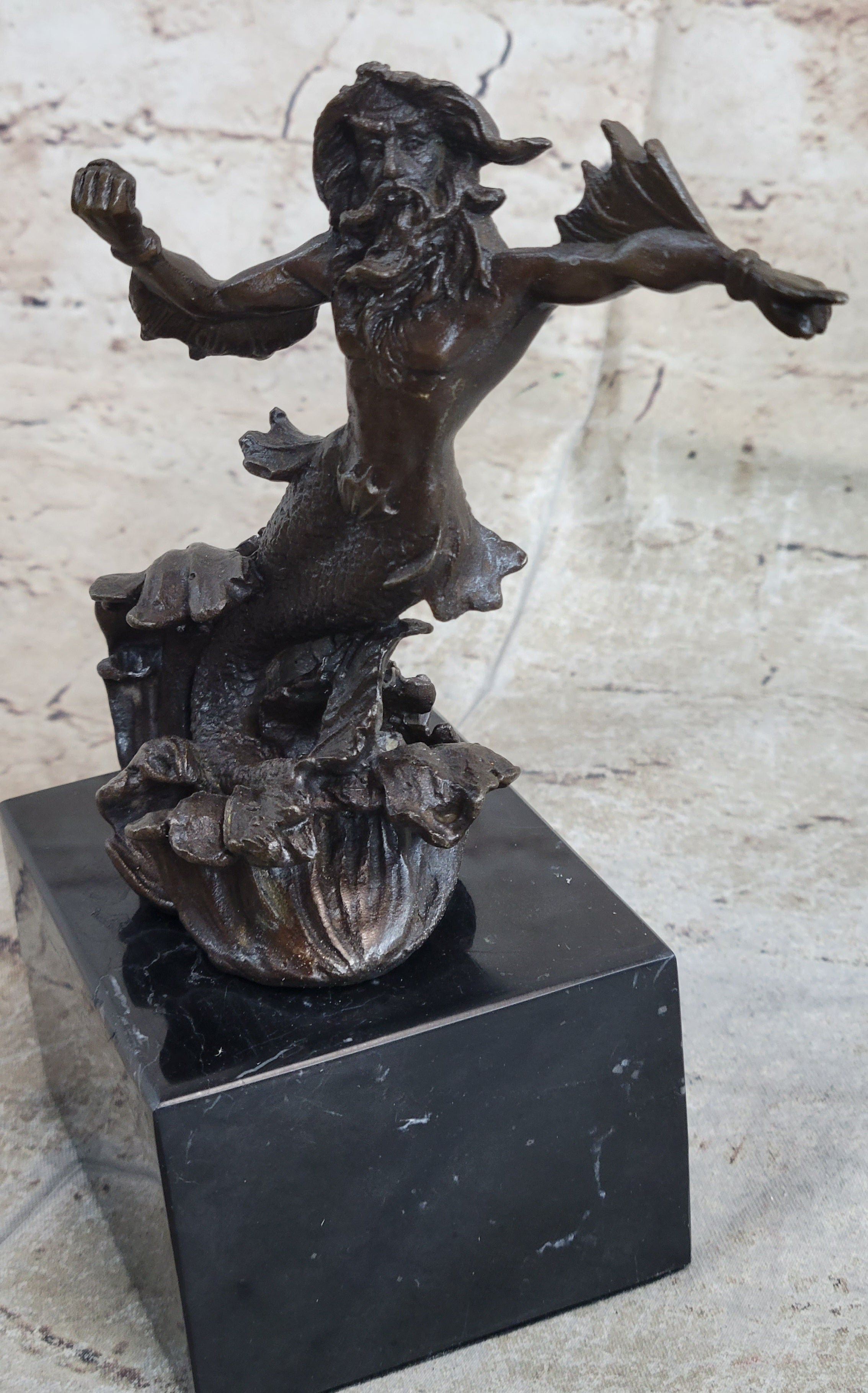Trinx Signed Poseidon God Of Sea Bronze Bookend Book End Sculpture ...