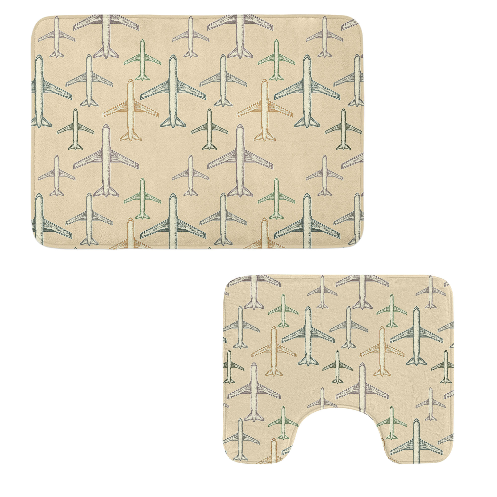 East Urban Home Vintage Airplane Bathroom Rug Set 2 Pieces Rectangle ...