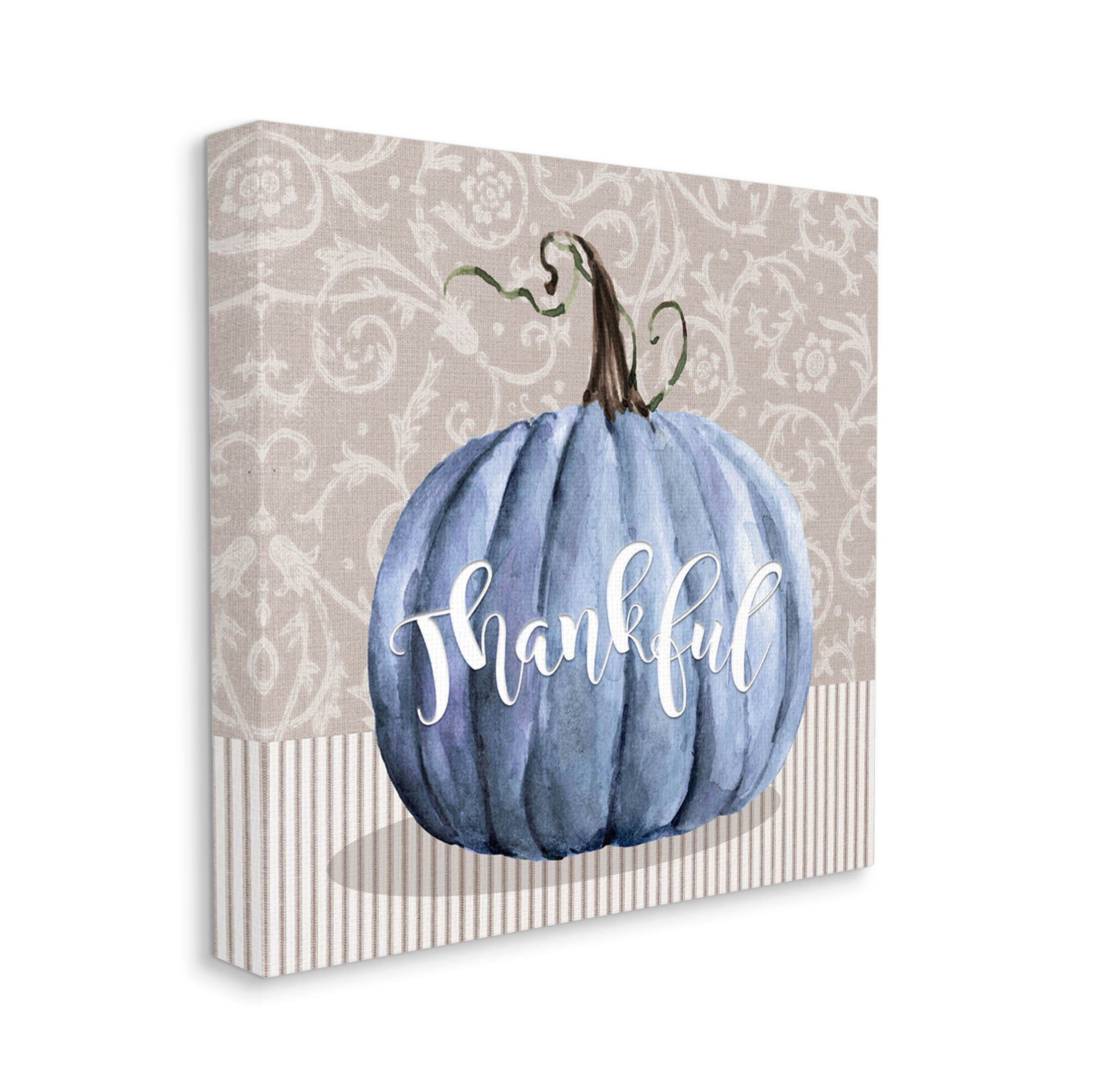 Stupell Industries Thankful Patterned Fall Pumpkin Canvas Wall Art By ...
