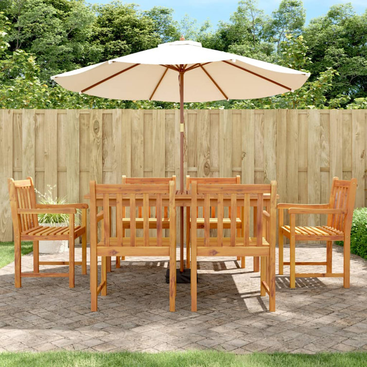 Lily Manor 7 Piece Garden Dining Set Solid Wood Acacia | Wayfair.co.uk