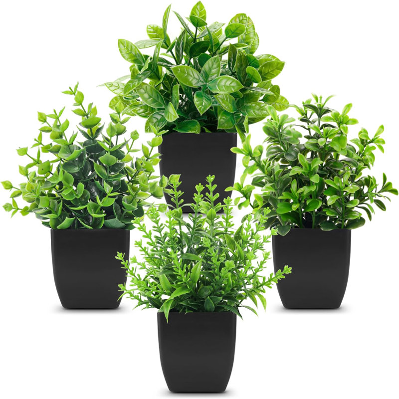 Latitude Run® 4 Pack Fake Plants Mini Artificial Greenery Potted Plants ...