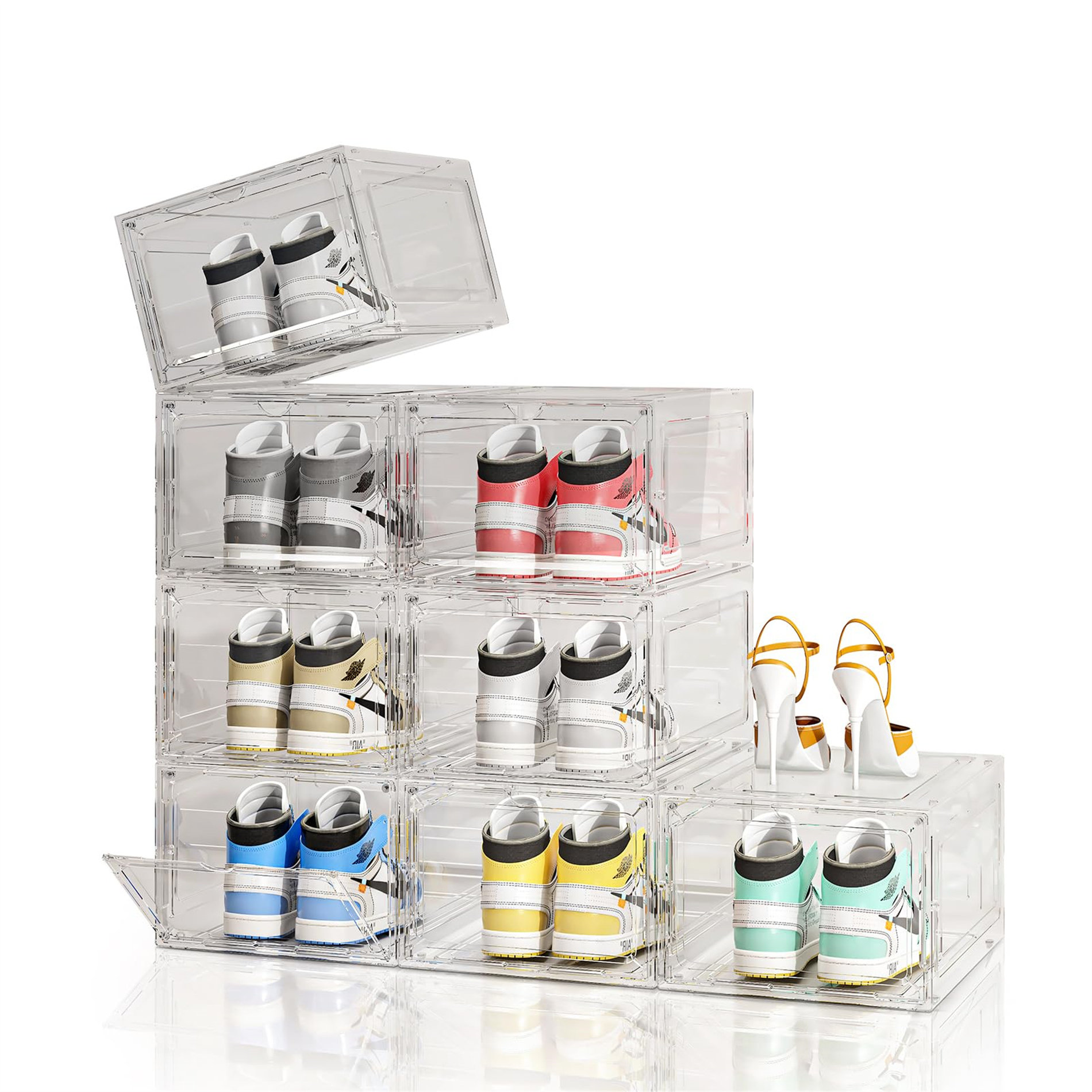 Rebrilliant 8 Pair Stackable Shoe Storage Box | Wayfair