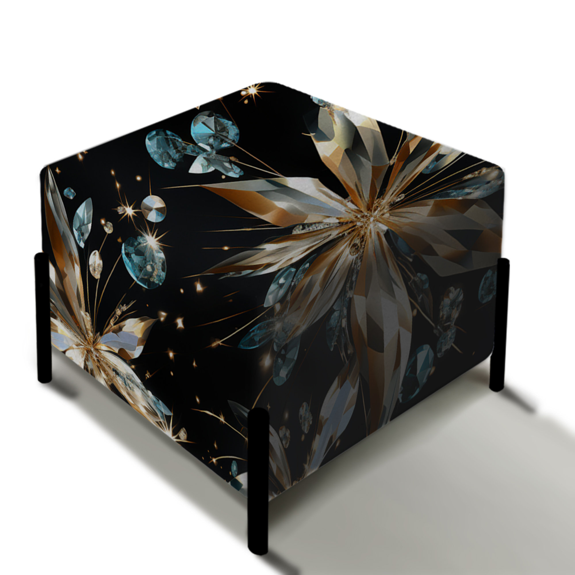 Design Art Black And Gold Glass Glamour Opulence - Glam Square Ottoman ...