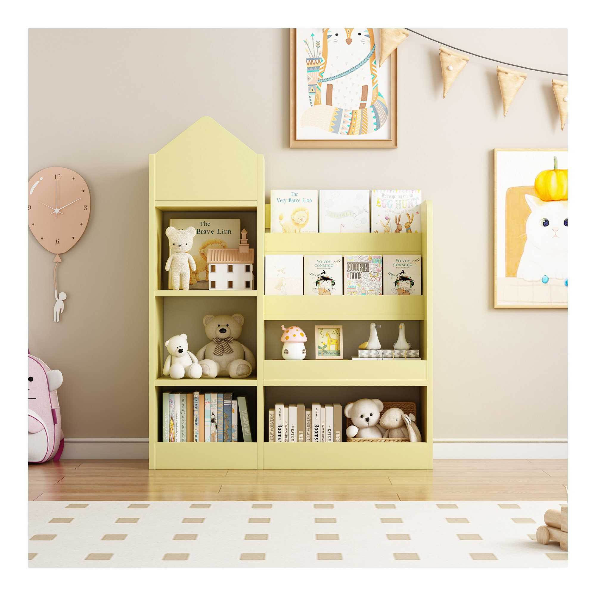 Isabelle & Max™ Wooden Bookshelf Toy Storage Organizer with Bookcase, Kid's Bin Storage Unit ...