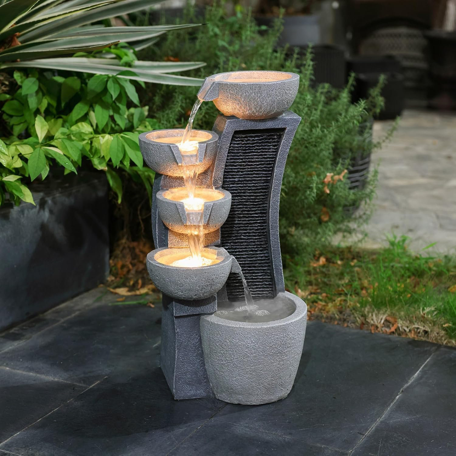 World Menagerie Water Fountain Outdoor, 26 Inch Resin Cascading Bowl ...