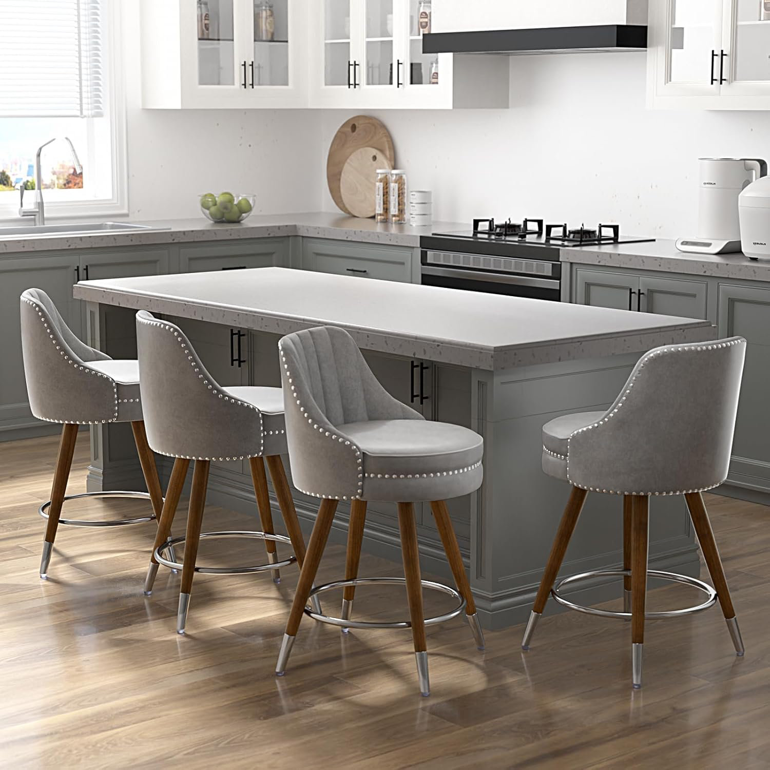 Everly Quinn Markelian Counter Height Bar Stools with Backs, 24" Swivel ...