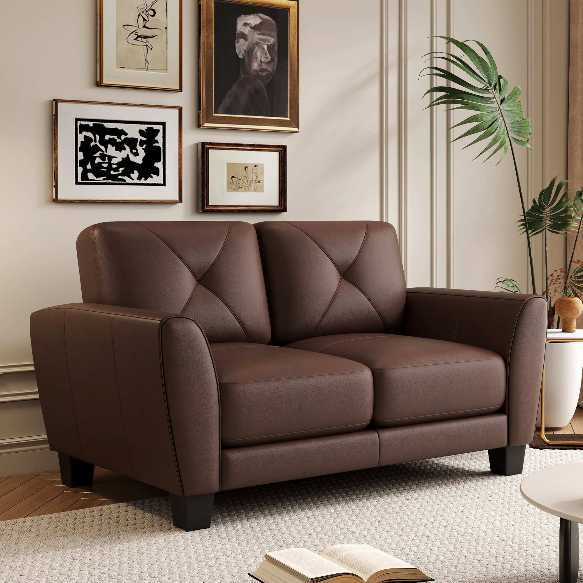 Latitude Run® 62 inch leather sofa with armrests, modern two-seater ...