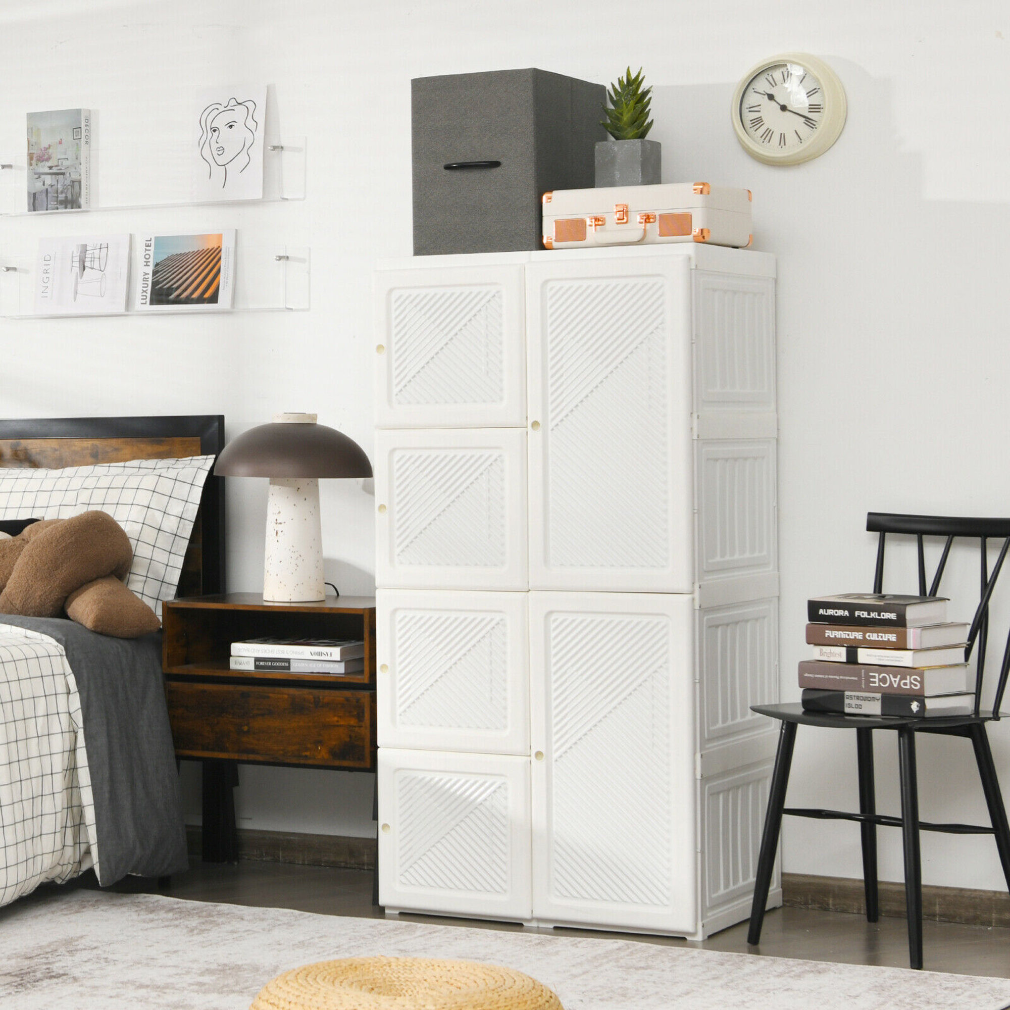 Rebrilliant Portable Clothes Foldable Armoire Wardrobe W/ 8 Cubby ...