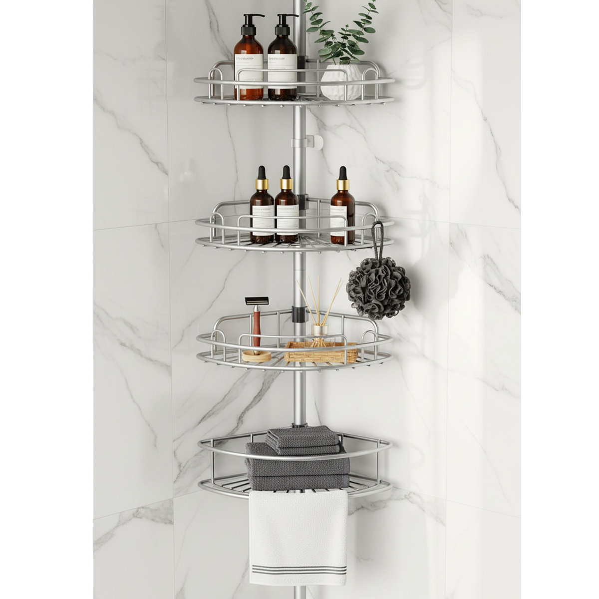 Rebrilliant 4-Tier Corner Tregg Tension Pole: Rust-Resistant Adjustable ...