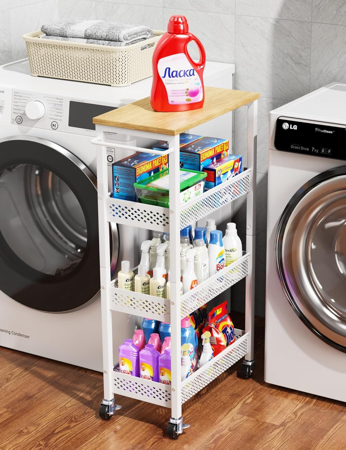 Rebrilliant Utility Slim Storage Cart, 4-Tier Narrow Bathroom ...