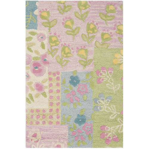 Harriet Bee Gosselin Floral Handmade Tufted Pink/Green Area Rug ...