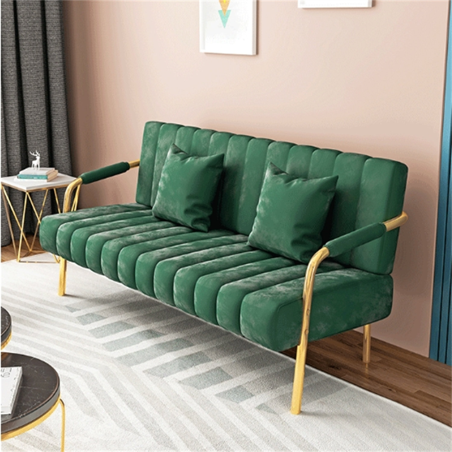 Mercer41 Farzona 47.24 Inch Mid Century Modern Sofa, Velvet Loveseat, Velvet Sofa For Living ...