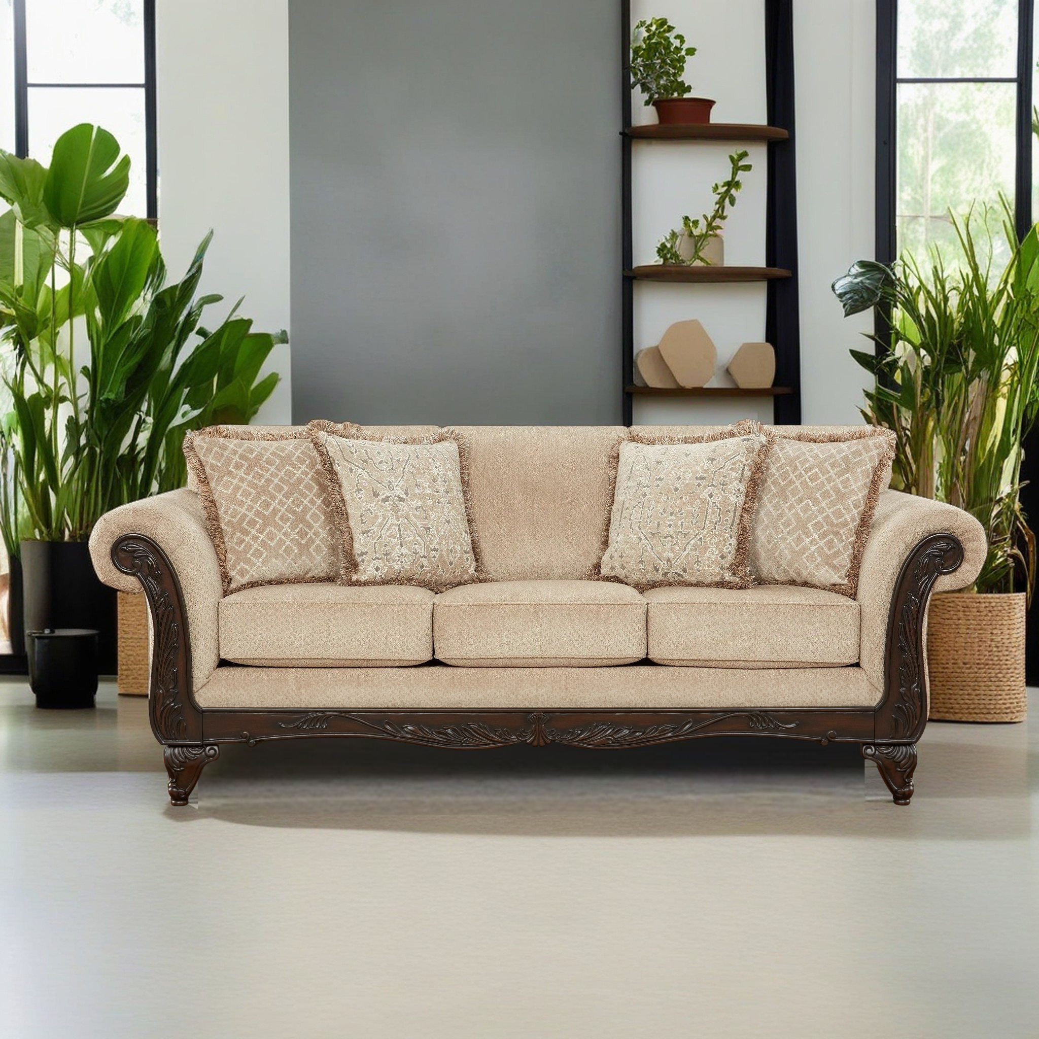 Astoria Grand Halima Carved Wood Frame Sofa & Reviews - Wayfair Canada