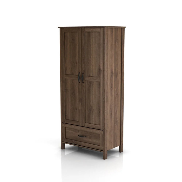 Millwood Pines Malawi Rustic Double-doors Wardrobe Closet with Shelves ...