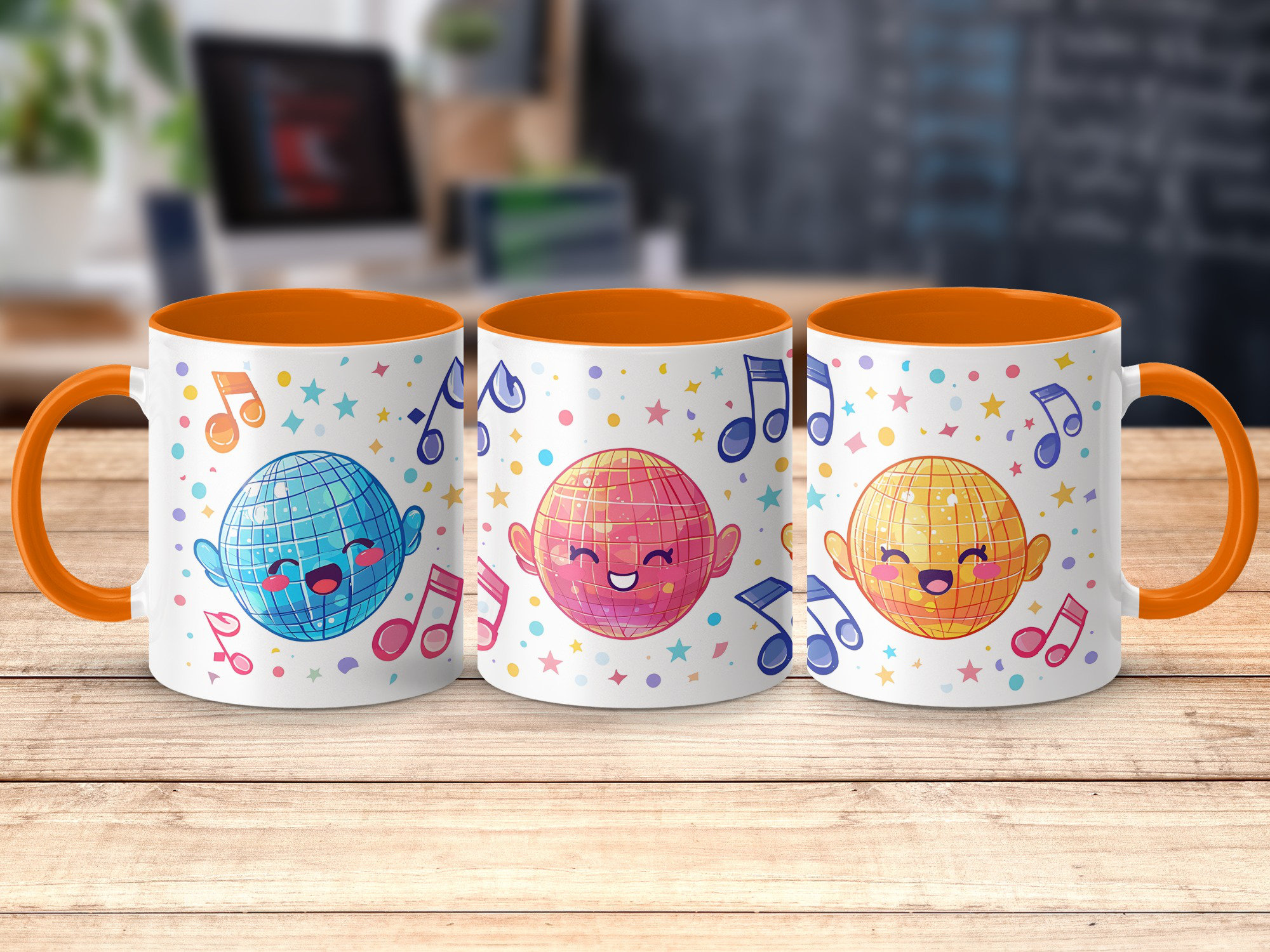 East Urban Home Set of 3 Kids Drawing Style 11oz Accent Mugs – White ...