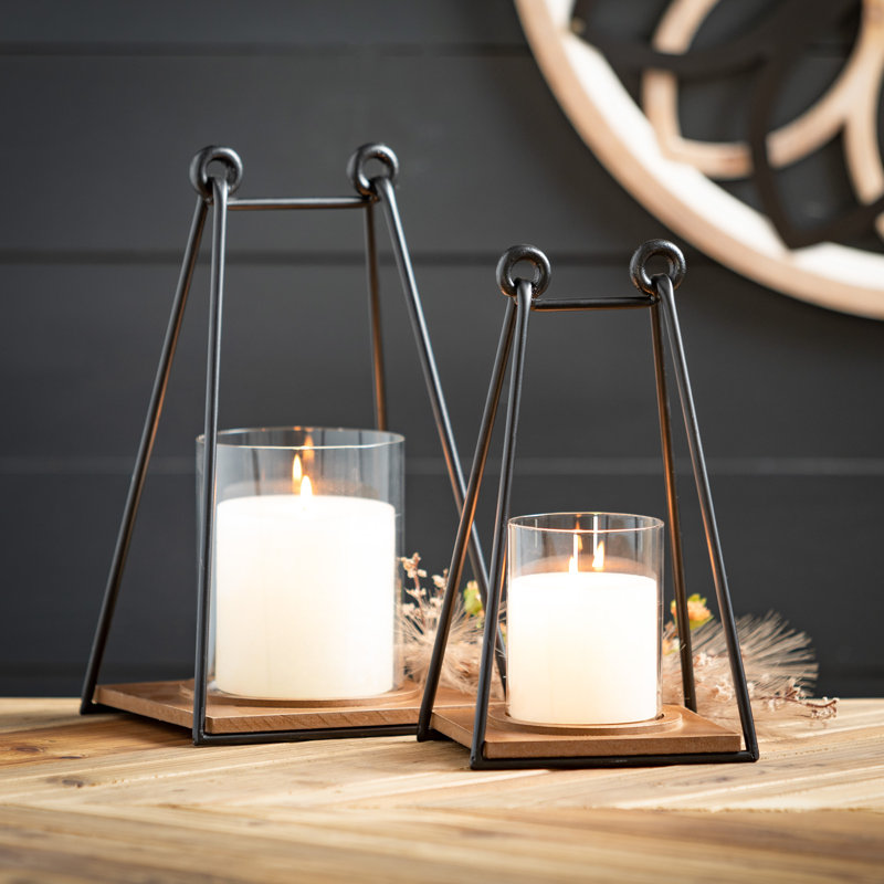 17 Stories 2 Piece Metal Tabletop Lantern Set | Wayfair