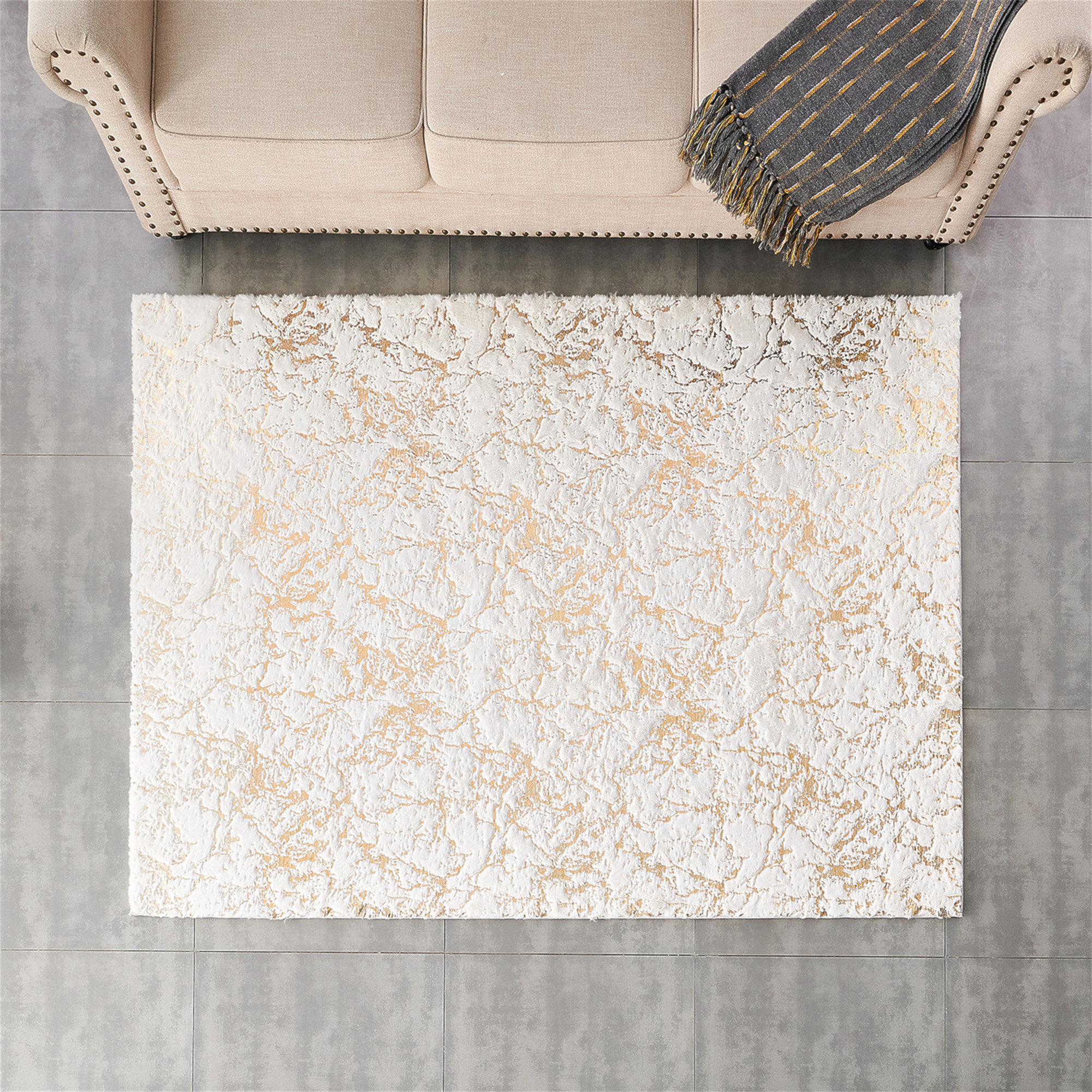 Everly Quinn Luxury Machine Washable White Abstract Gold-Gilded ...