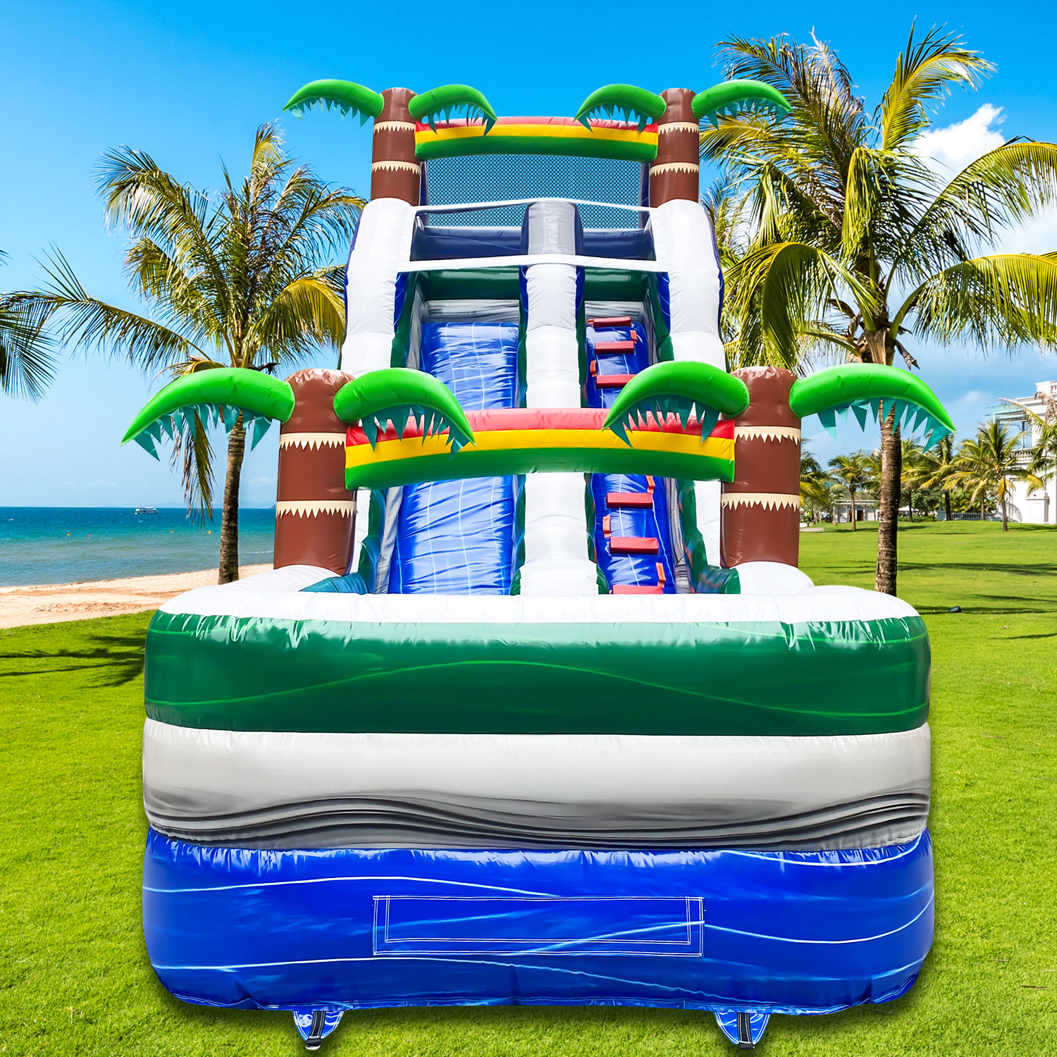 GOOSH 16' x 26' Tropical Palm Tree Inflatable Water Slide with Air ...
