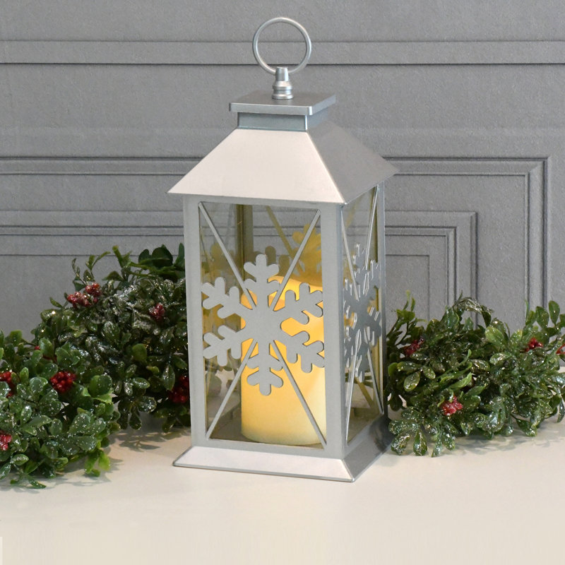 The Holiday Aisle® Silver Snowflake Lantern with Battery Operated ...