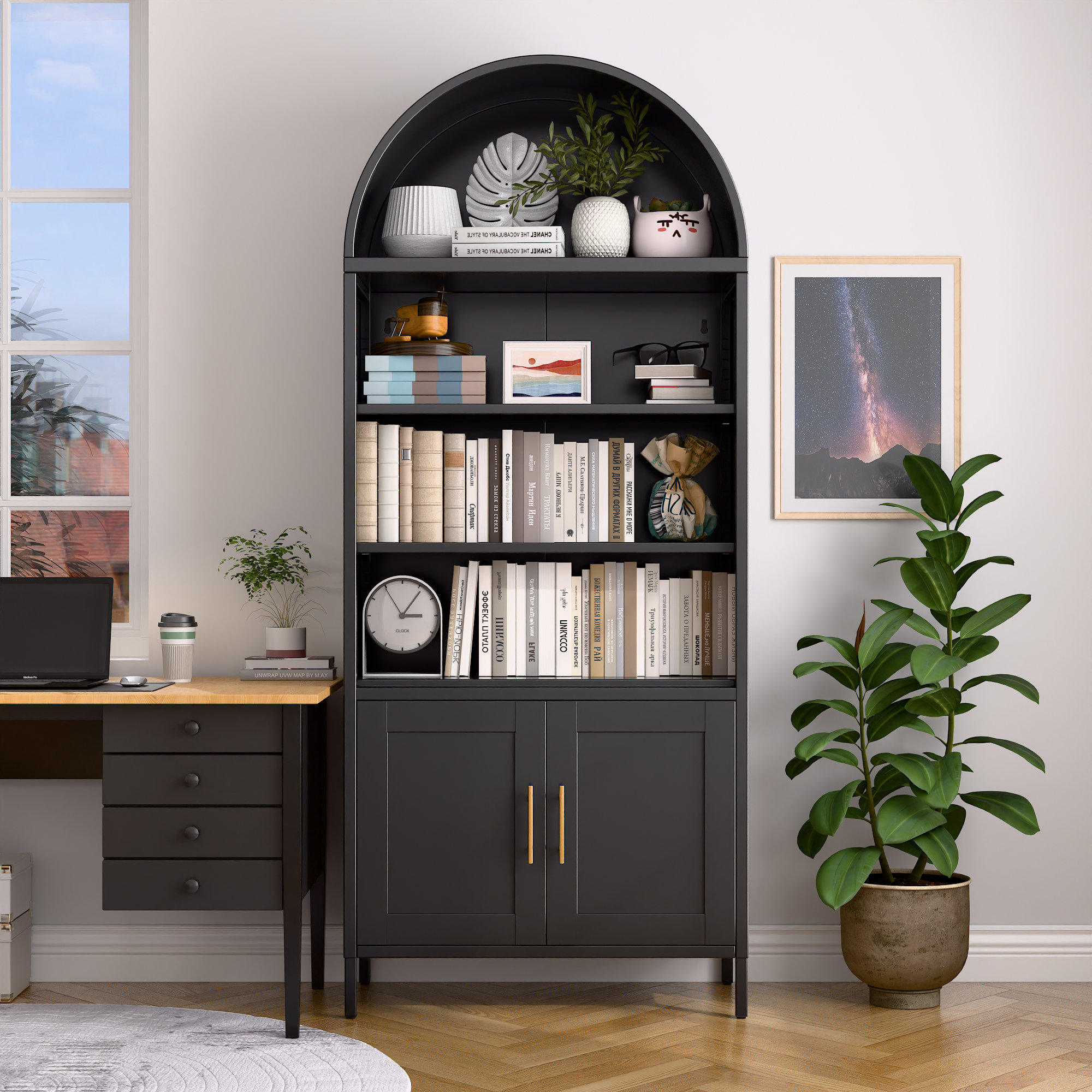 GangMei 30.7 In. W X 72.8 In. H X 15.4 In. D Arch Metal Freestanding Cabinet With Doors And ...