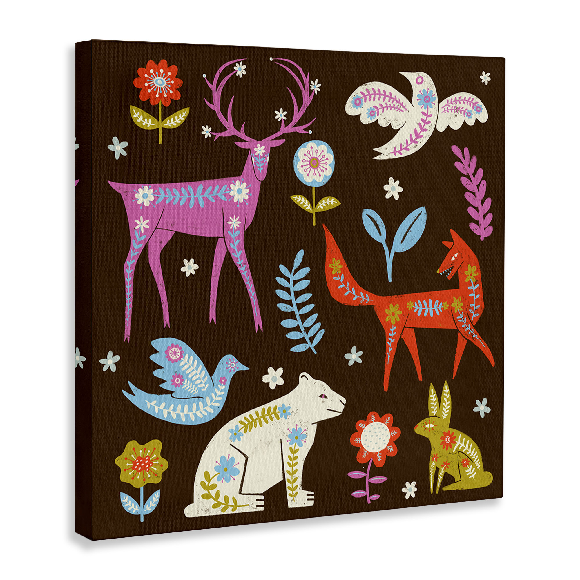 Winston Porter Forest Folk Animals with Florals Canvas, design by ...