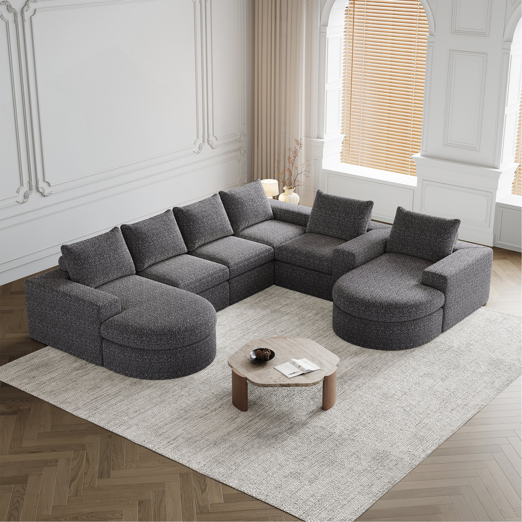 Wrought Studio™ Chenille Cloud Curved Sectional Sofa With Chaise, L ...