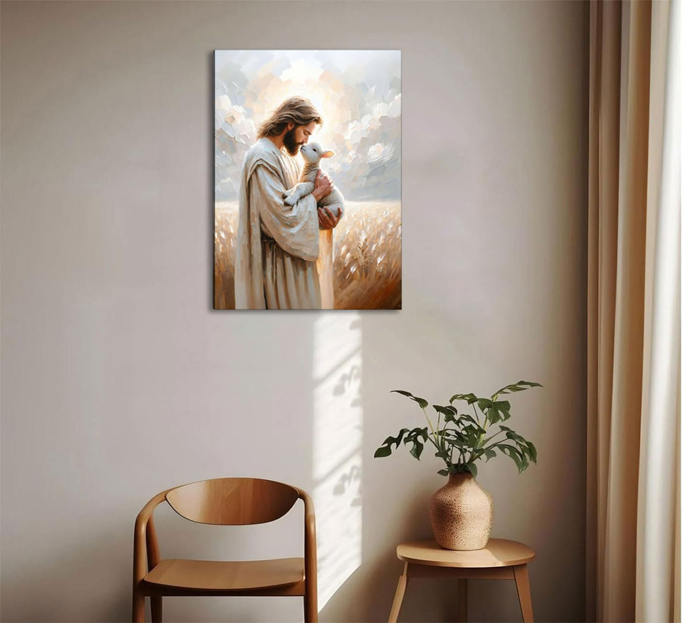 Red Barrel Studio® Jesus Holding Sheep Canvas Wall Art Jesus Christ The Good Shepherd Wall Decor ...