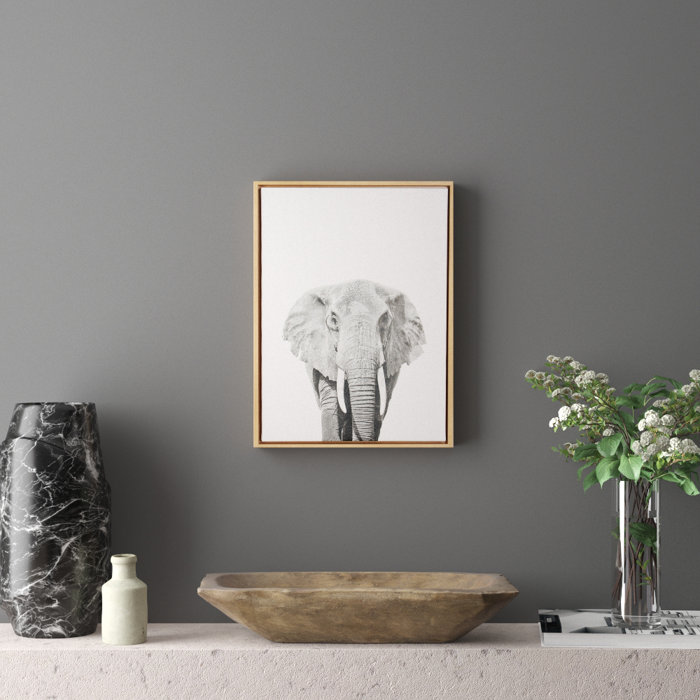 Ebern Designs Manton Elephant Black And White Portrait Framed On Canvas ...