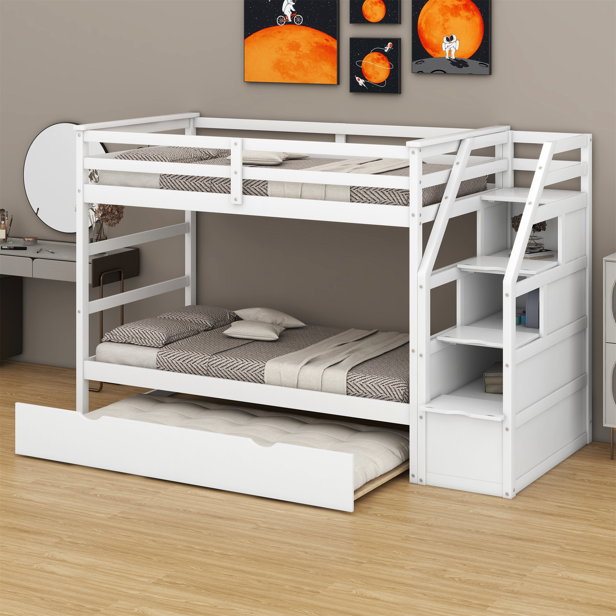 Lucky Furniture Bunk Bed With Trundle And Storage Stairs | Wayfair